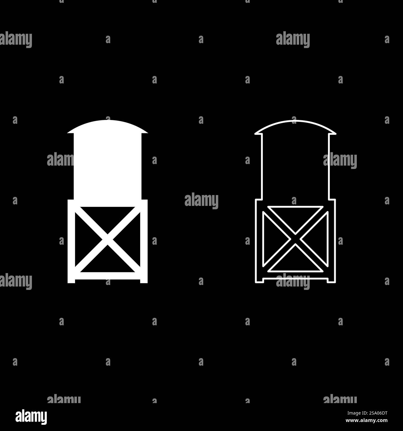 Water tower elevated industrial construction tank set icon white color ...