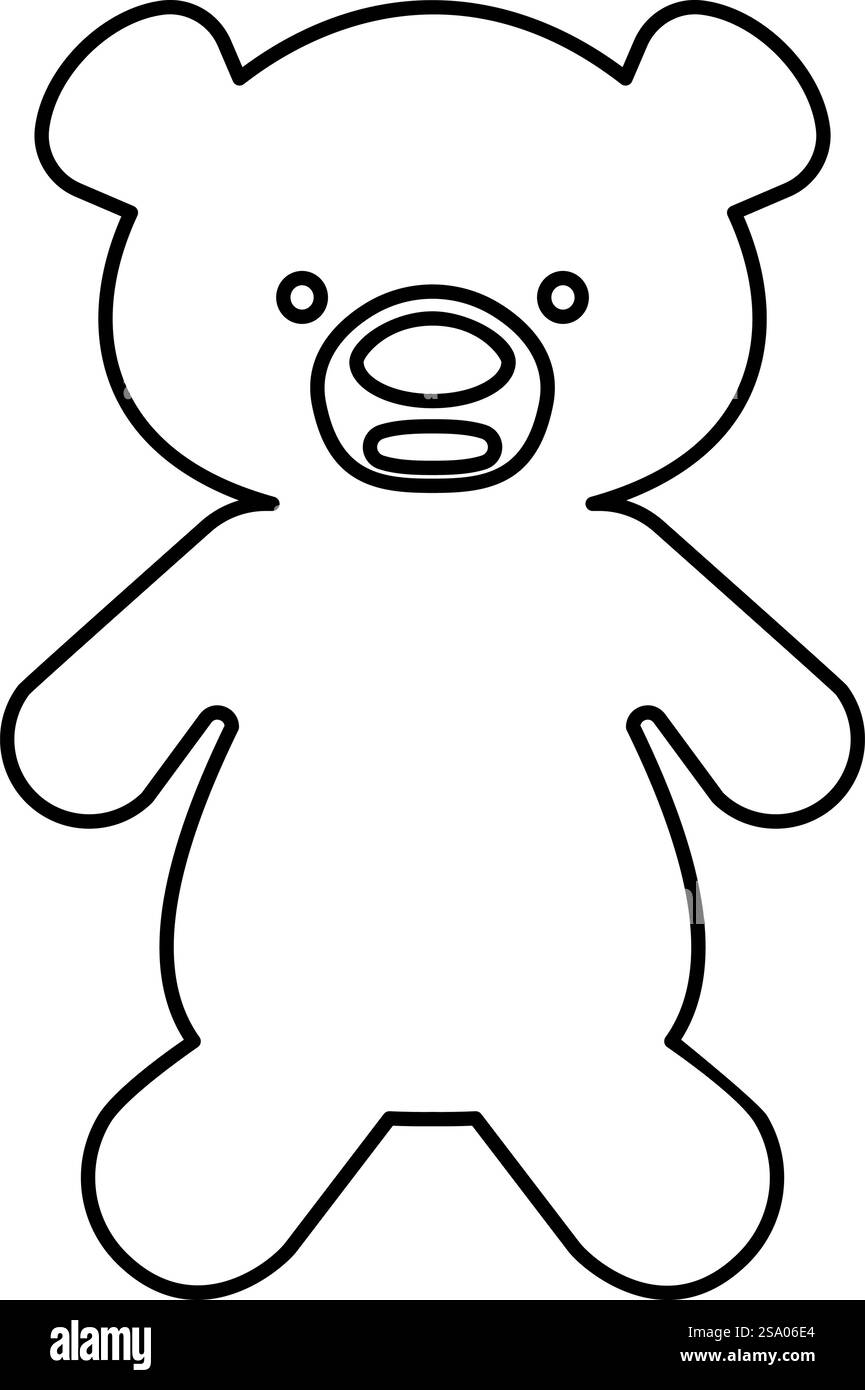 Toy plush bear cute doll contour outline line icon black color vector ...