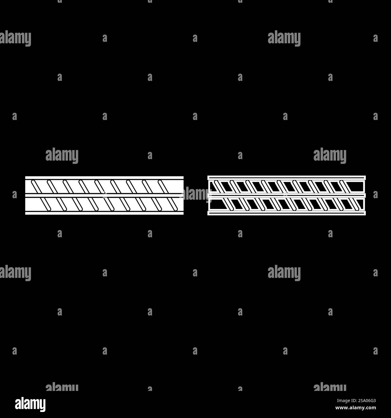 Reinforcement bar rebar ribbed metal rod set icon white color vector illustration image simple ...