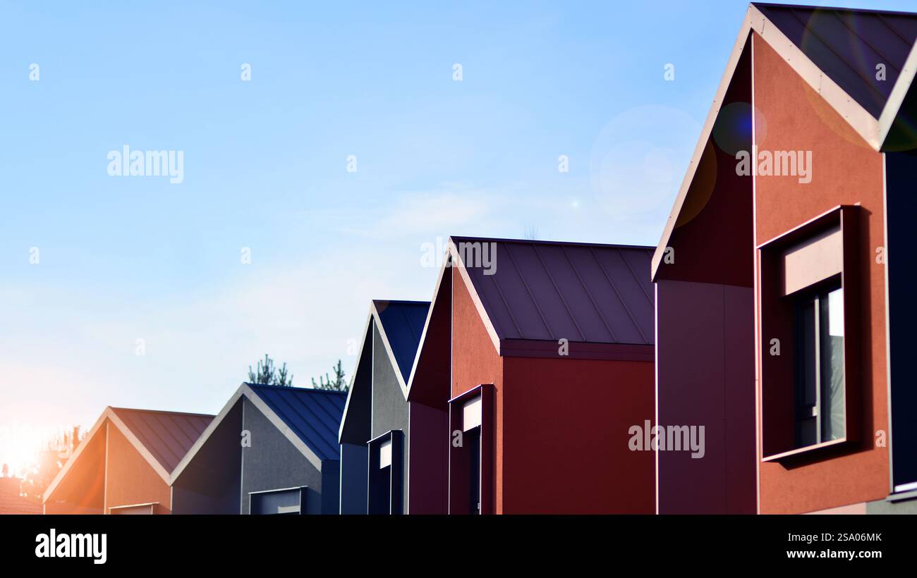 Terraced family homes in newly developed housing estate. The real ...
