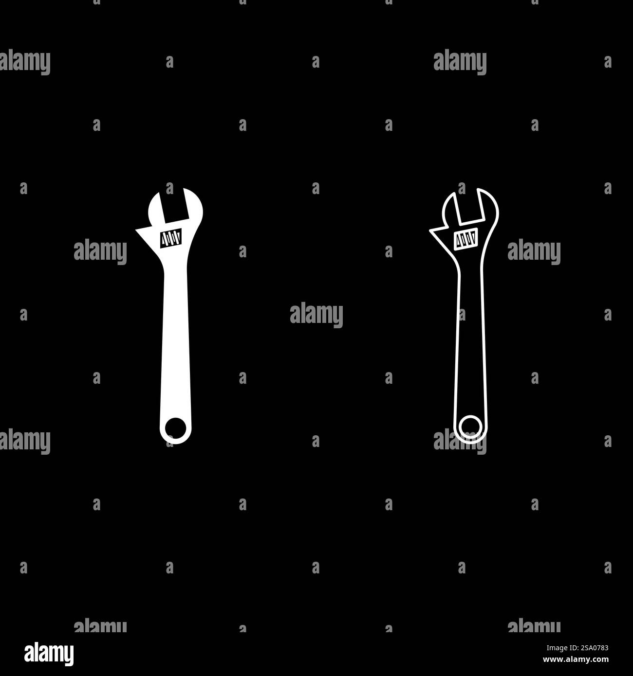 Monkey wrench adjustable spanner divorce key set icon white color ...