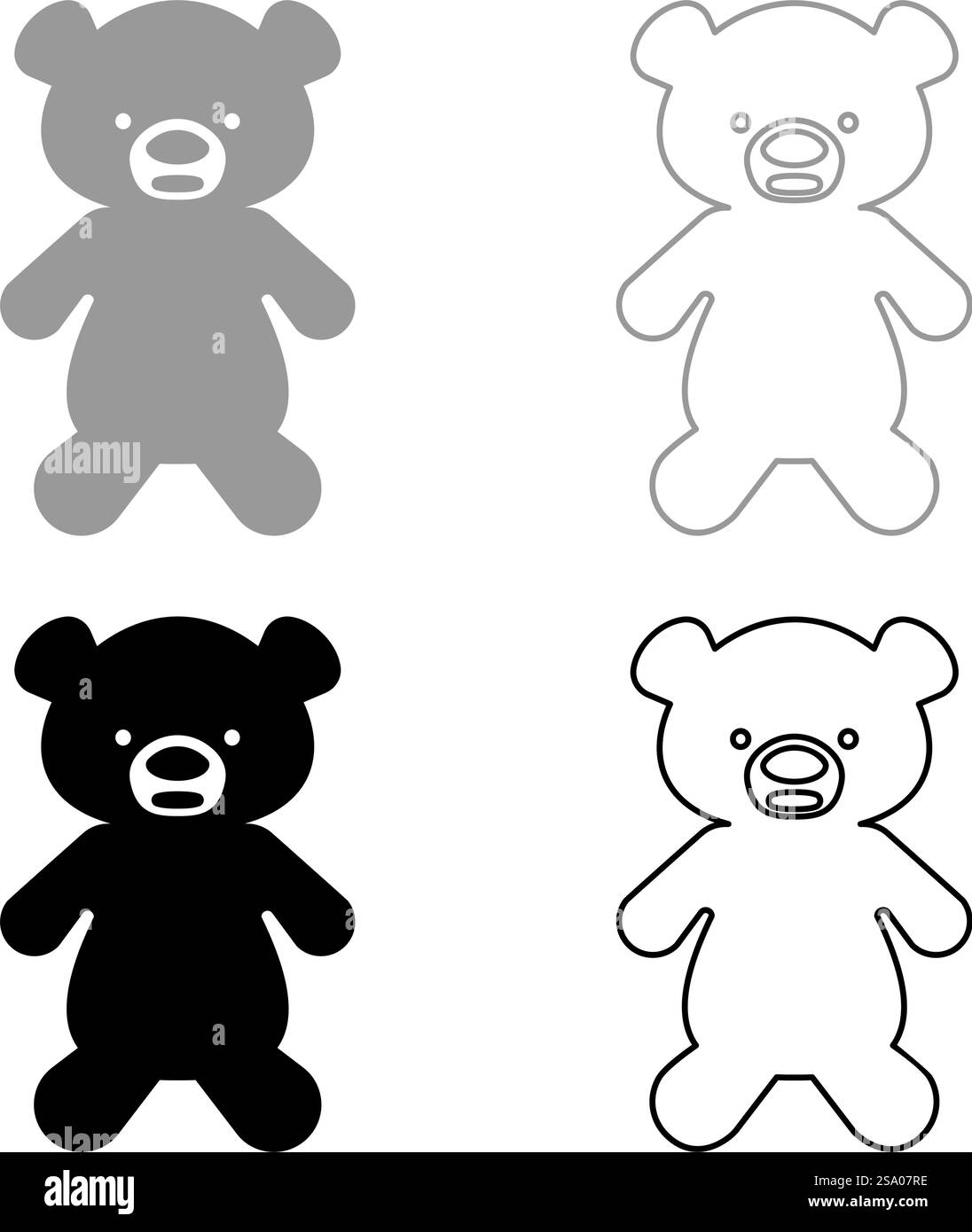 Toy plush bear cute doll set icon grey black color vector illustration ...