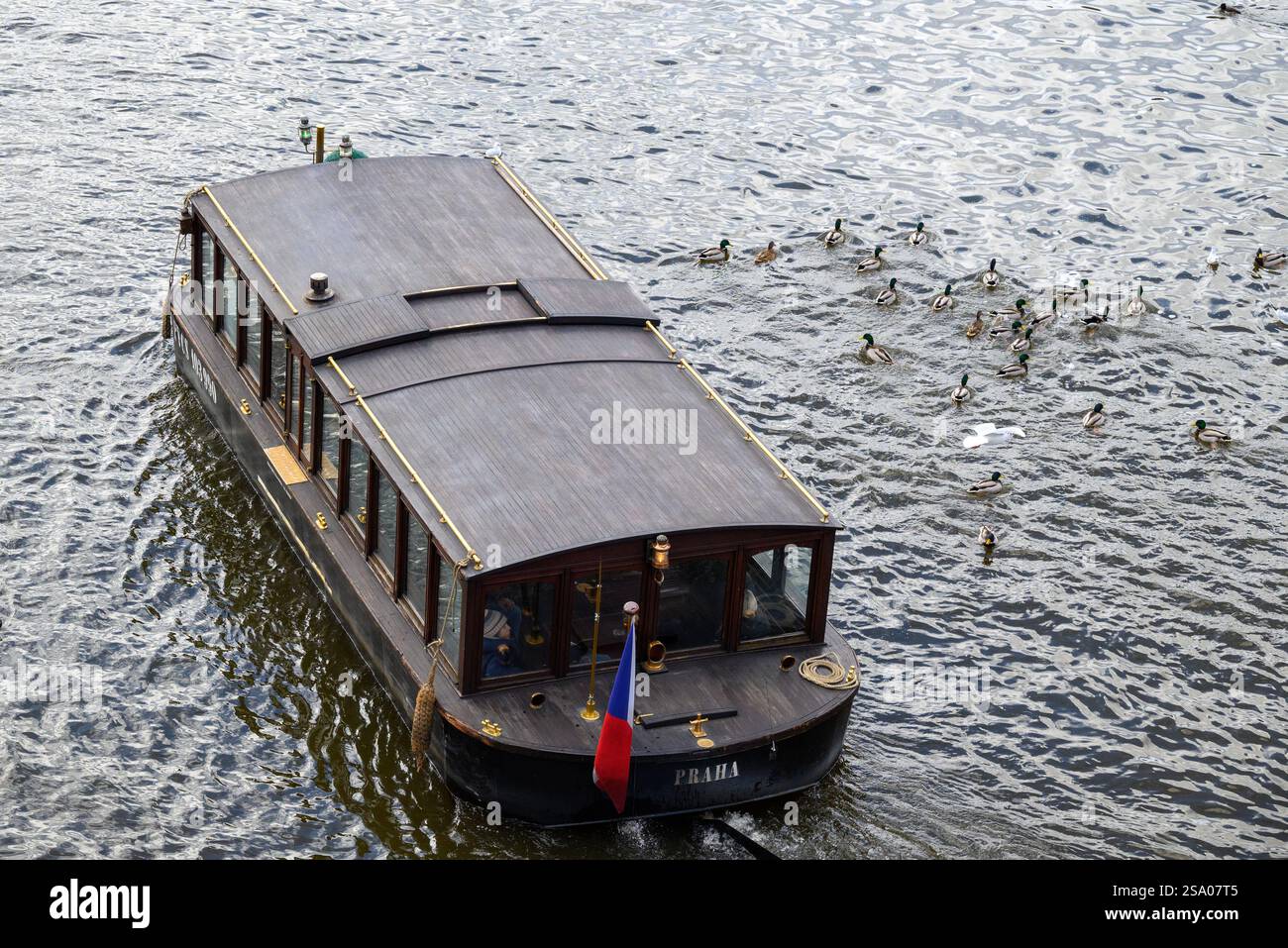 Boat cruiser for tourists, popular form of sightseeing on Vltava river ...