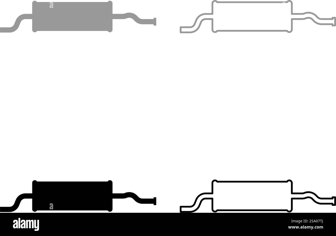 Exhaust pipe car muffler silencer set icon grey black color vector illustration image simple ...