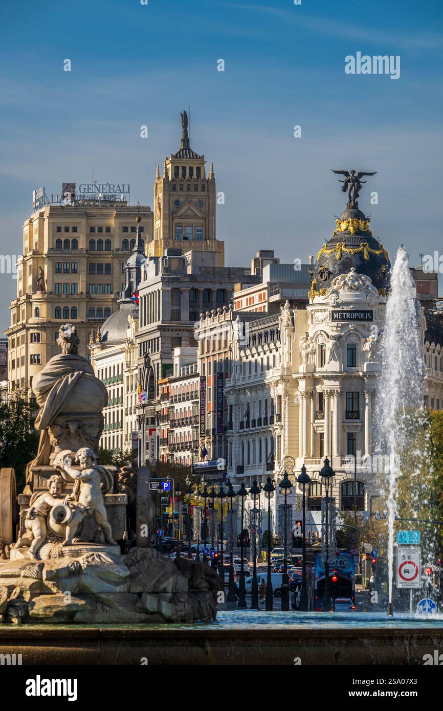Plaza de Cibeles square and Calle de Alcala street with Metropolis ...