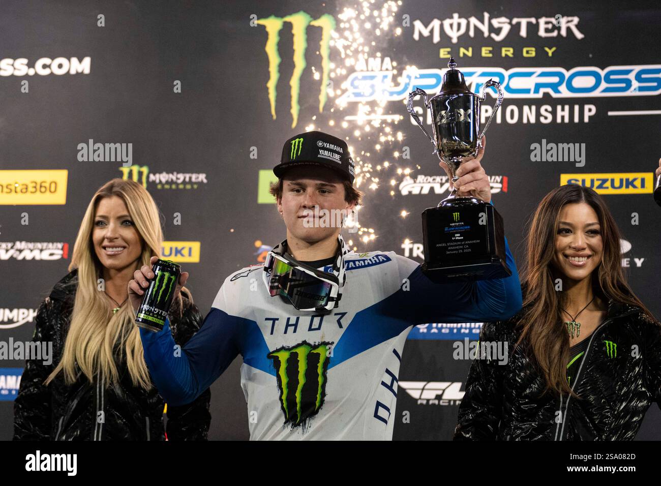 Anaheim, United States. 25th Jan, 2025. Hayden Deegan (38) wins the 250 ...