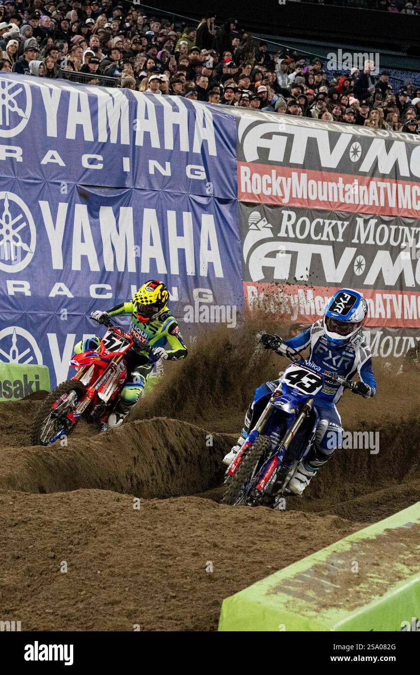 Anaheim, United States. 25th Jan, 2025. Grant Harlan (43) leads Benny ...