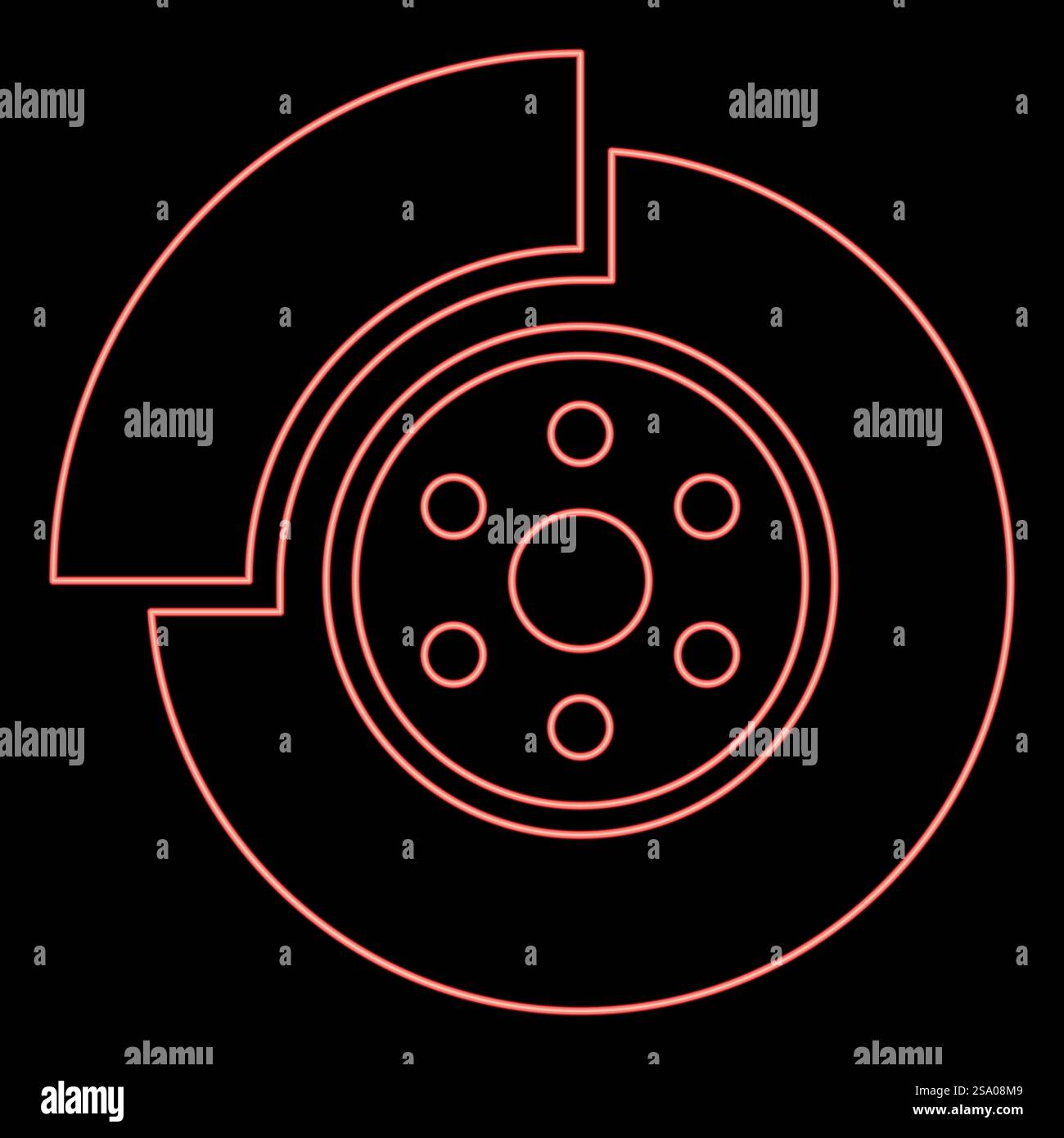 Neon car brake disk part gear system red color vector illustration ...