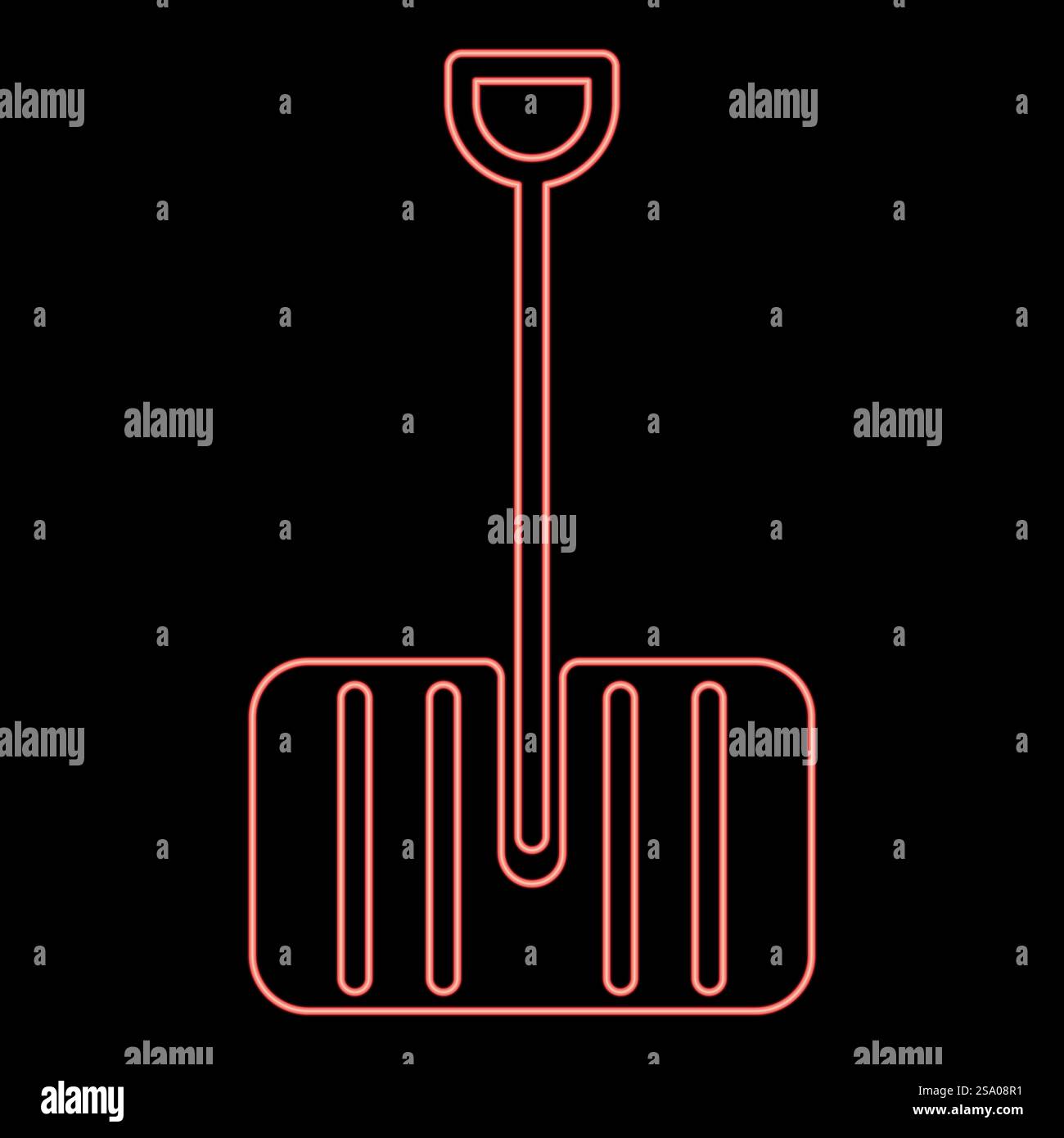 Neon winter snow shovel clearing red color vector illustration image ...