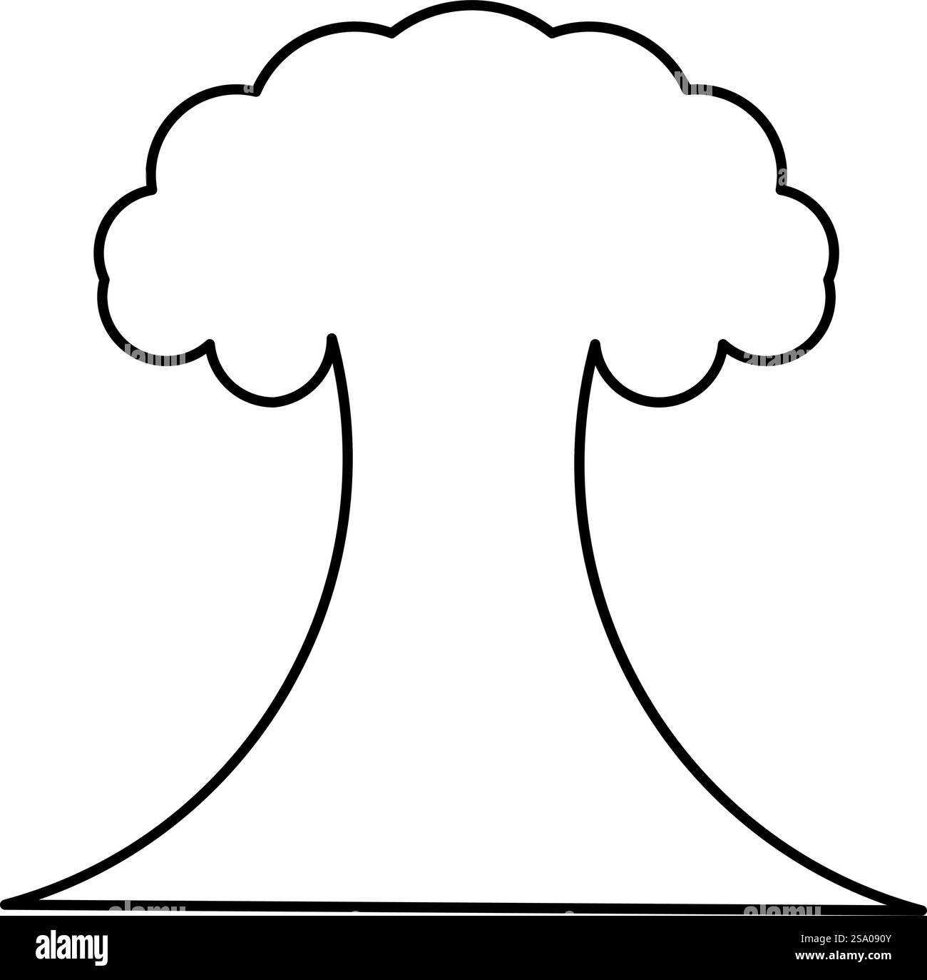 Nuclear explosion burst mushroom explosive destruction contour outline line icon black color ...