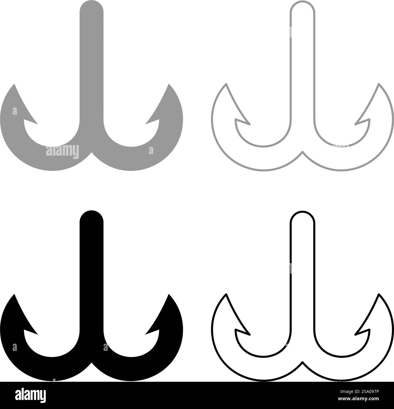 Fish hook anchor sea fishhook set icon grey black color vector ...