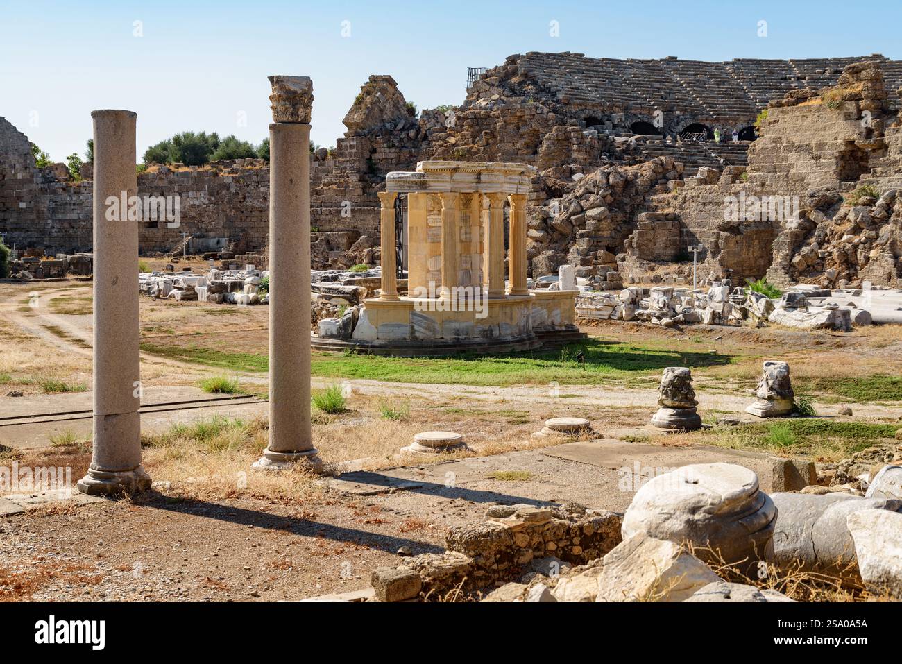 Awesome ruins of the commercial agora in Side, Turkey Stock Photo - Alamy