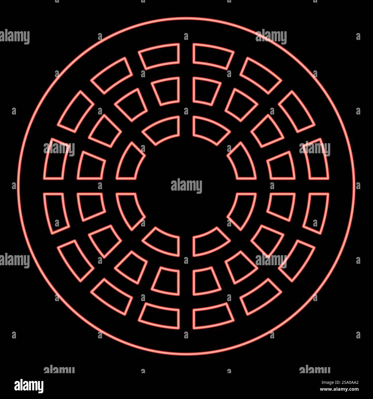 Neon sewer hatch manhole cover red color vector illustration image flat ...
