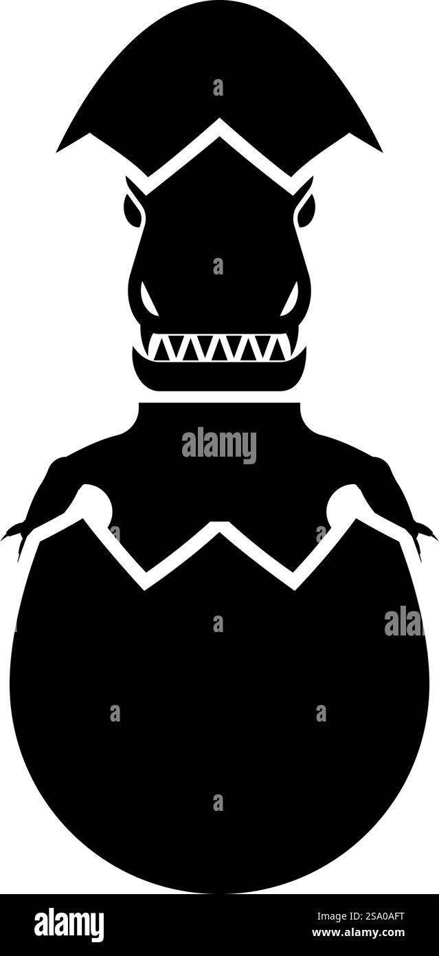 Evil dinosaur hatch from egg cracked eggshell icon black color vector ...