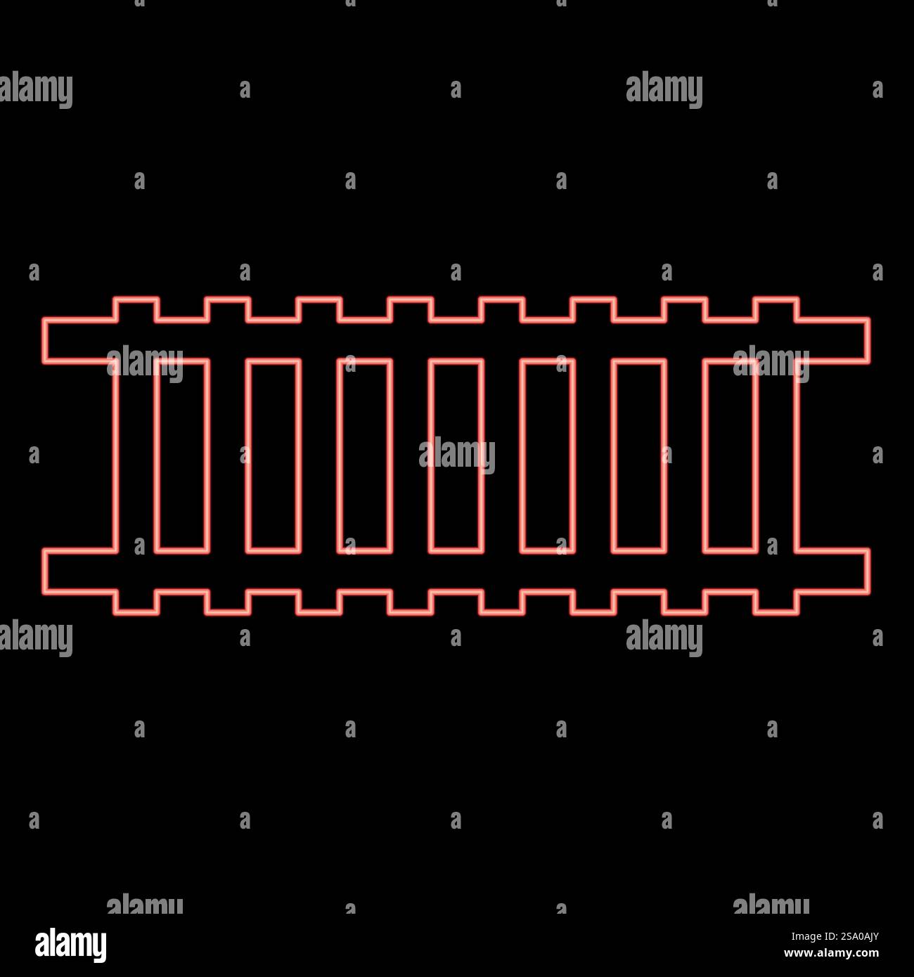 Neon railway track railroad path rail train subway metro tram transportation concept red color ...