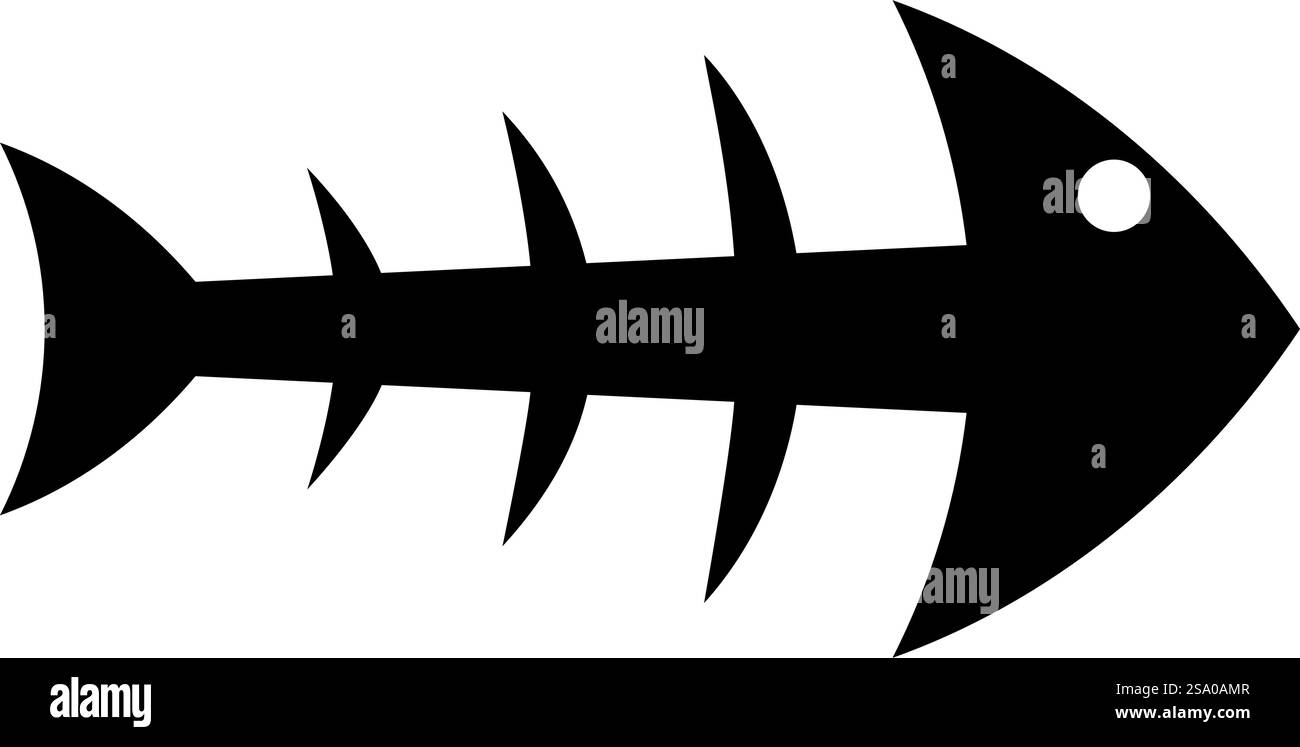 Skeleton of fish bone silhouette seafood concept fishbone icon black ...