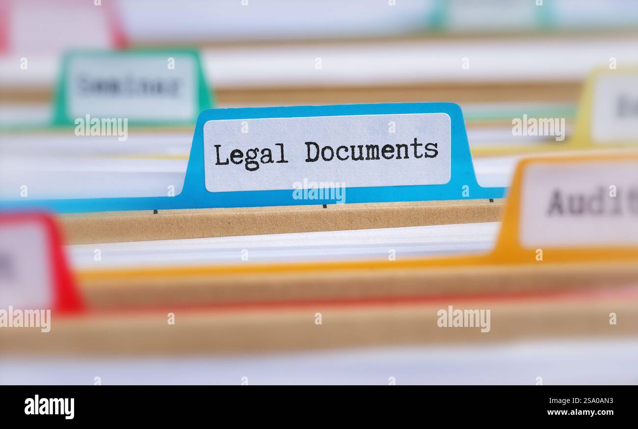 File folders with a tab labeled Legal Documents Stock Photo - Alamy