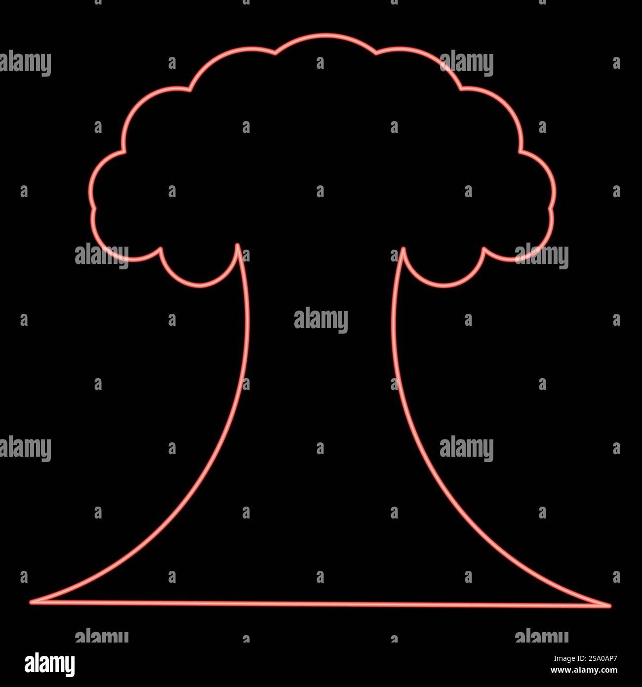 Neon nuclear explosion burst mushroom explosive destruction red color ...