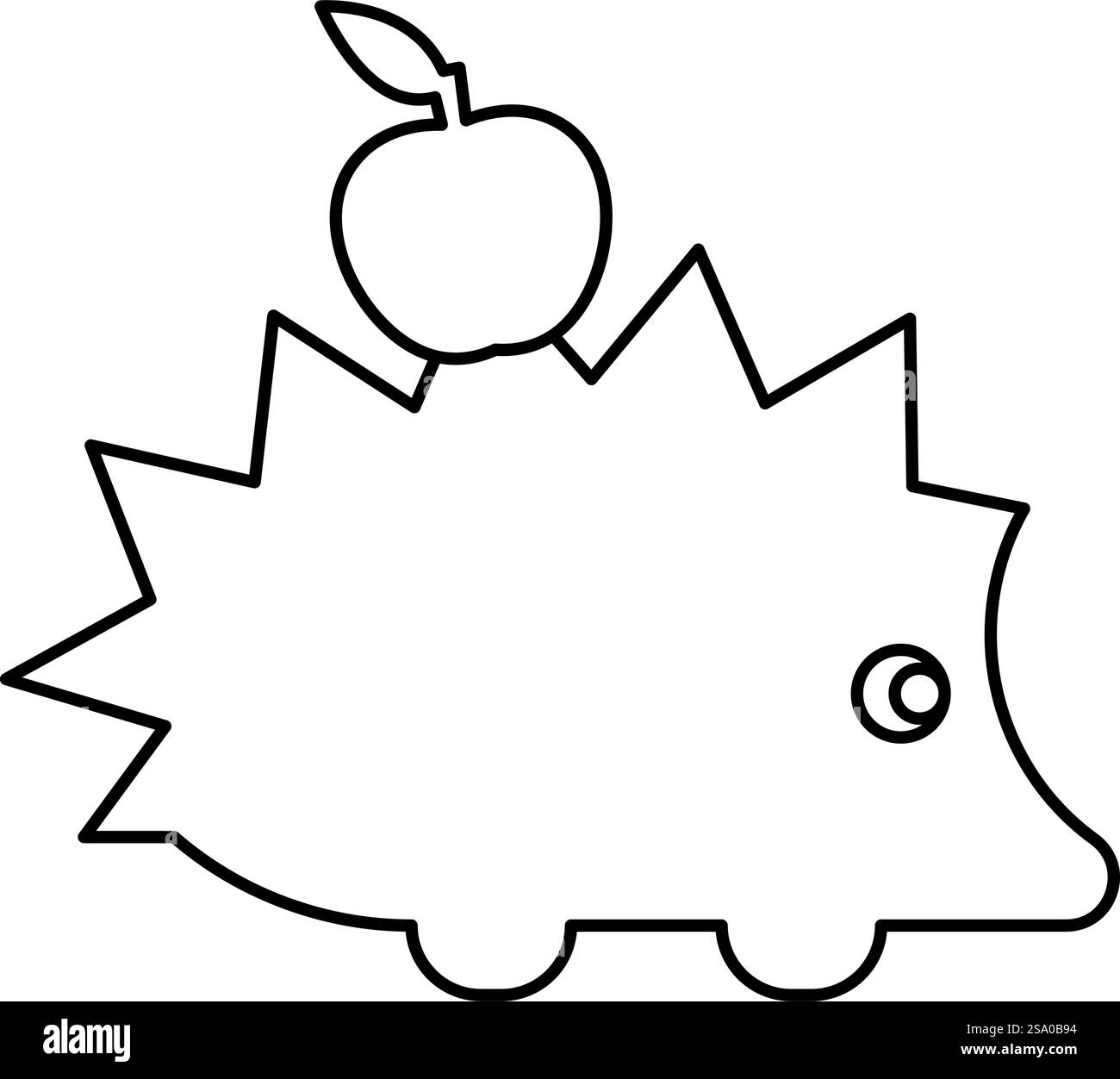 Cute hedgehog with apple contour outline line icon black color vector ...