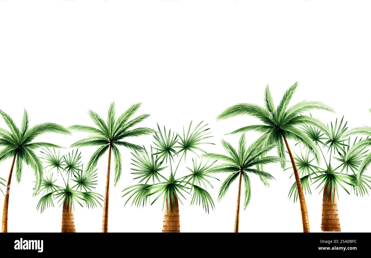 Seamless border, banner, frame with green palm trees. Coconut trees ...