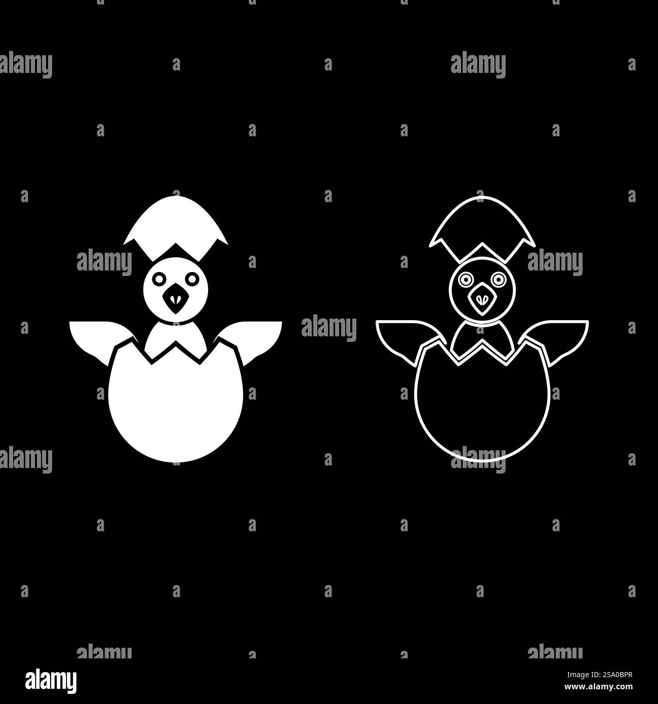 Chicks hatch from the egg baby bird cracked eggshell set icon white ...