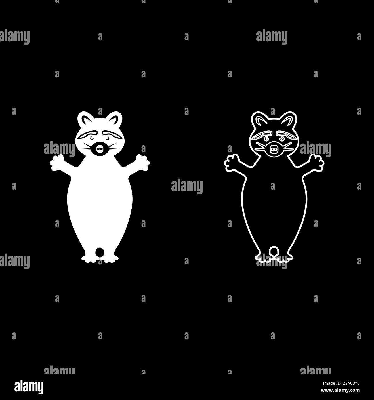 Raccoon set icon white color vector illustration image simple solid ...