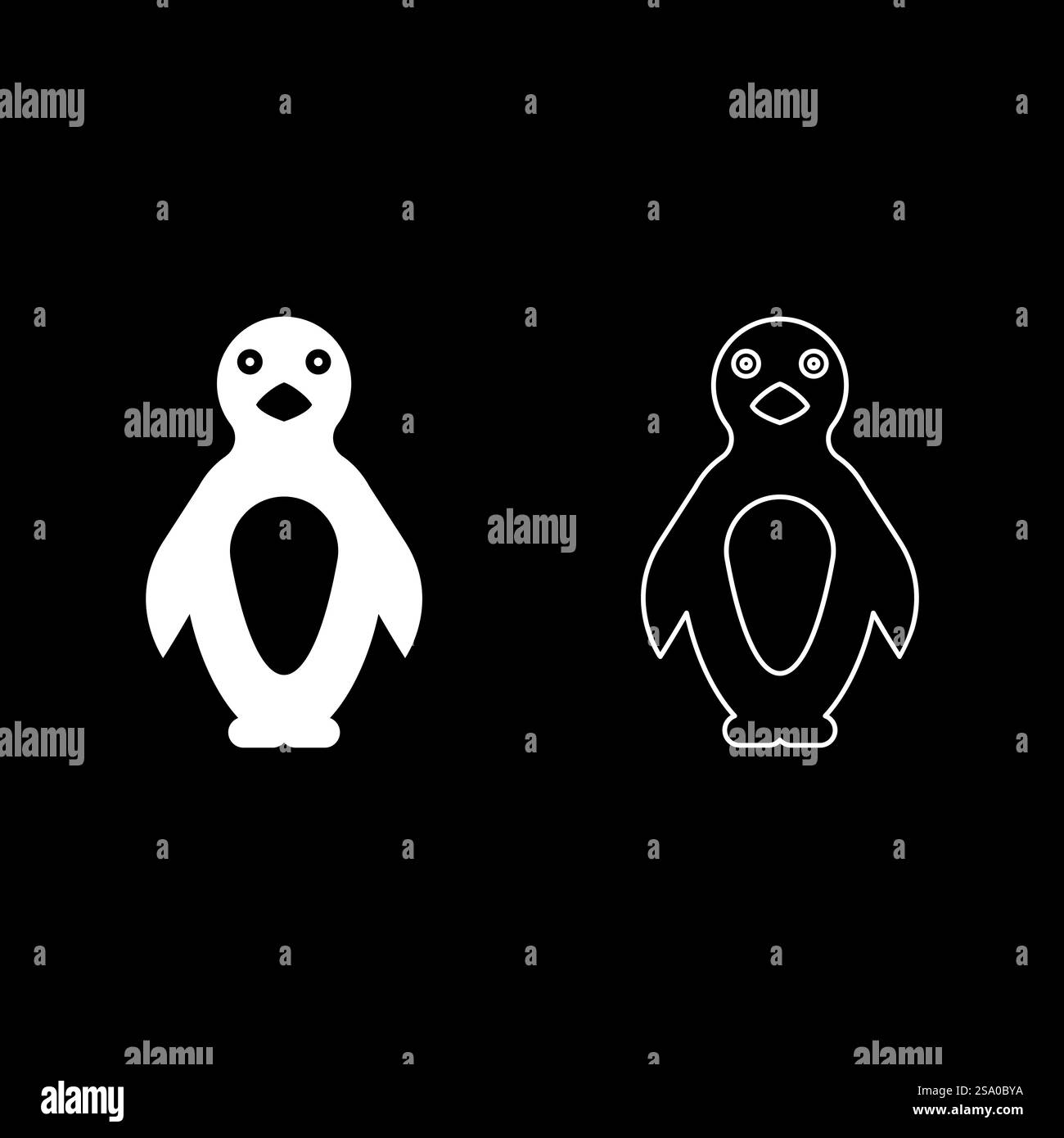 Penguin set icon white color vector illustration image simple solid ...