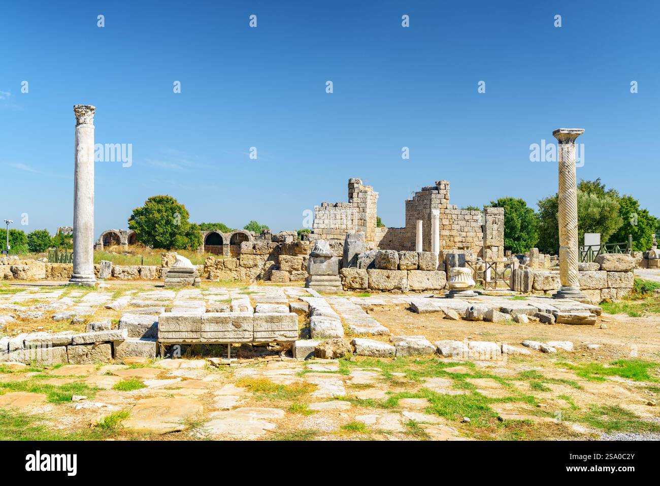 Scenic ruins of Perge (Perga) at Antalya Province, Turkey Stock Photo ...