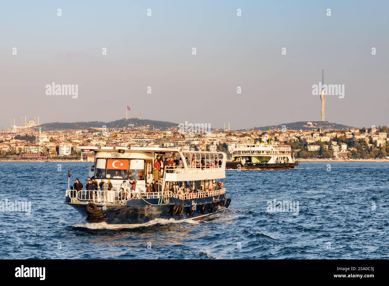 Istanbul skyline. Ferry is crossing the Bosporus Stock Photo - Alamy