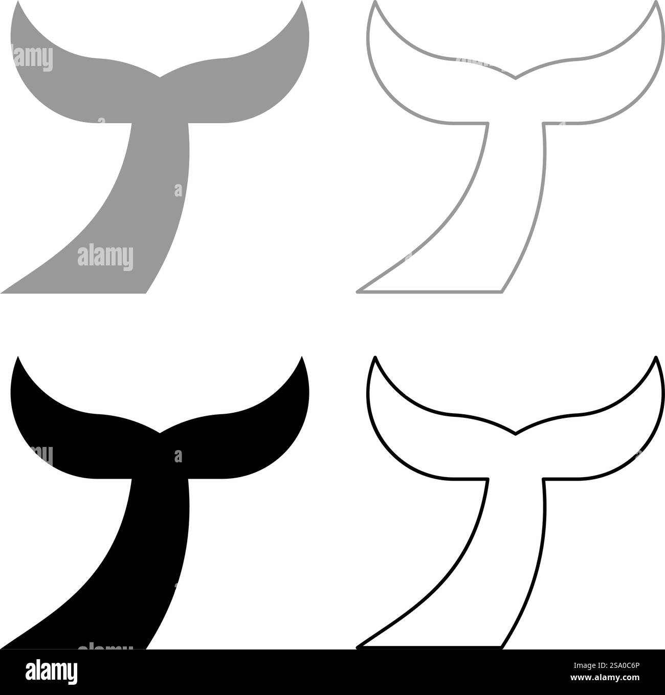 Tail of the fish set icon grey black color vector illustration image ...