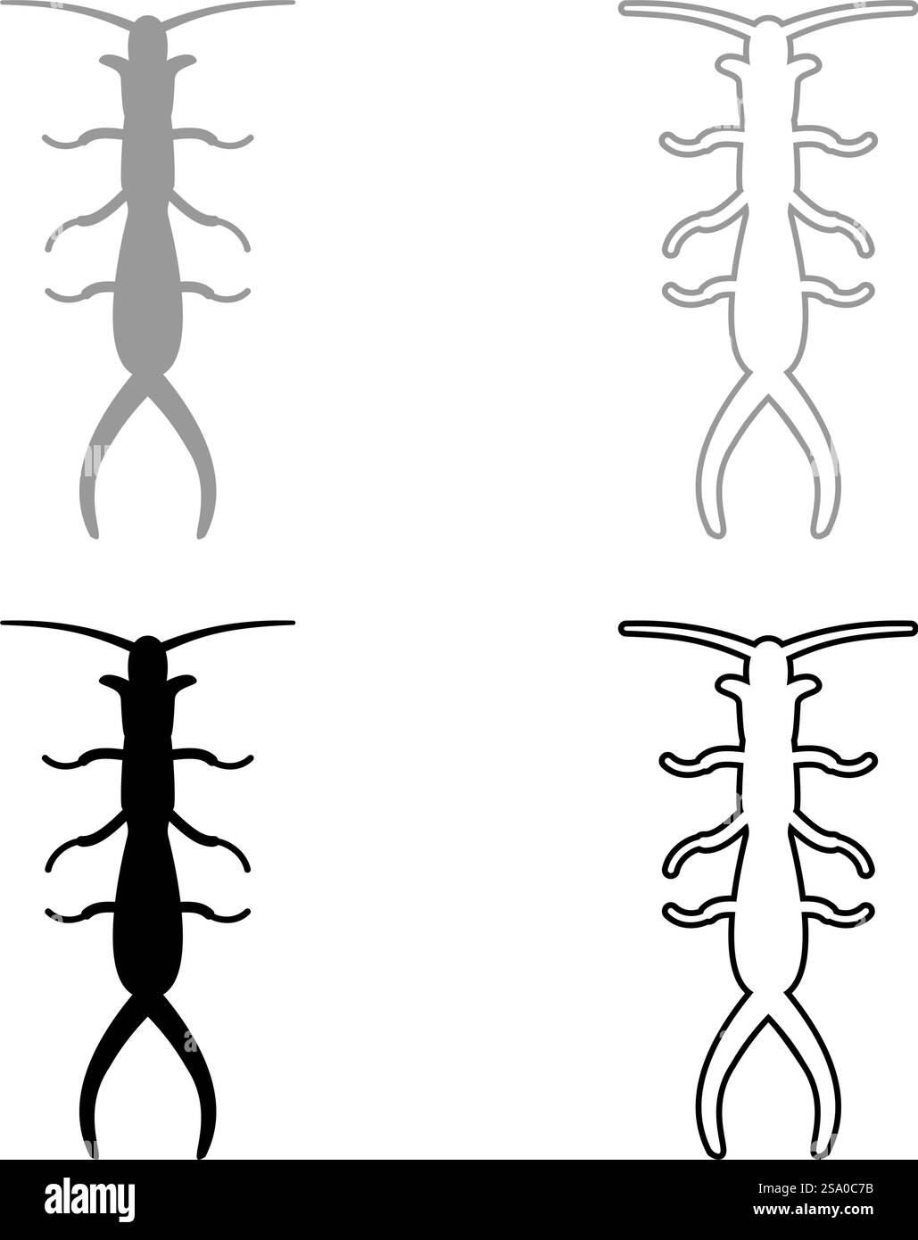 Earwig set icon grey black color vector illustration image simple solid fill outline contour ...