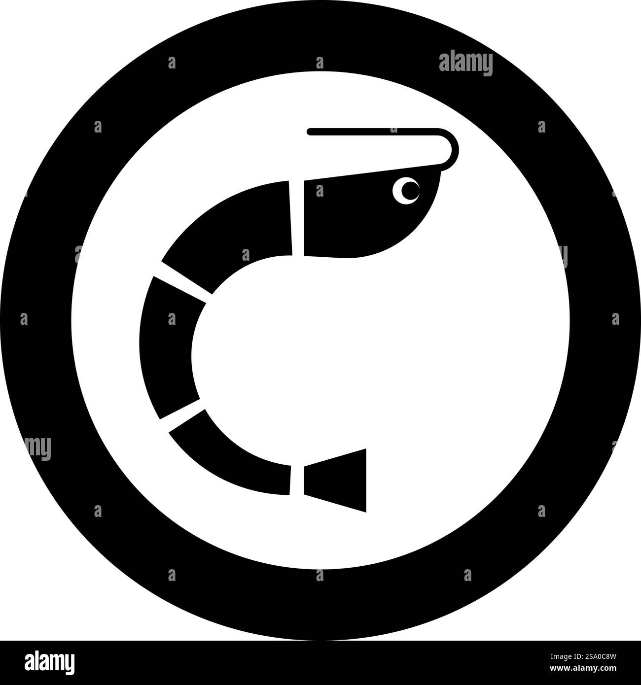 Shrimp prawn tiger food icon in circle round black color vector illustration image solid outline ...