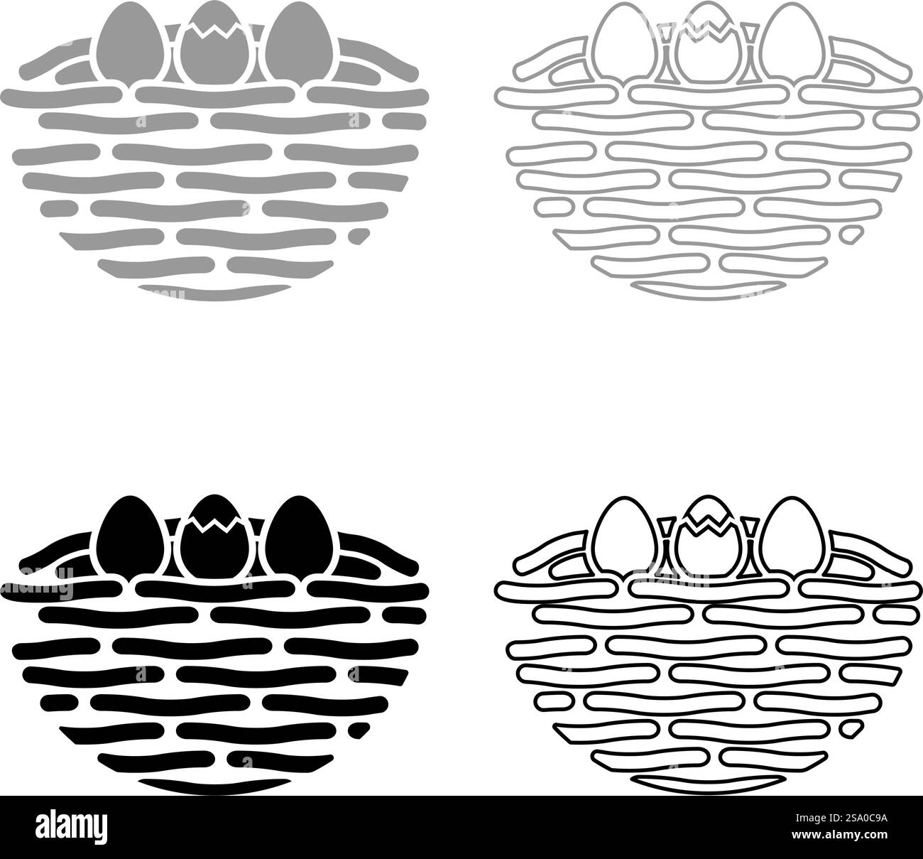 Bird’s nest bird with egg set icon grey black color vector illustration ...