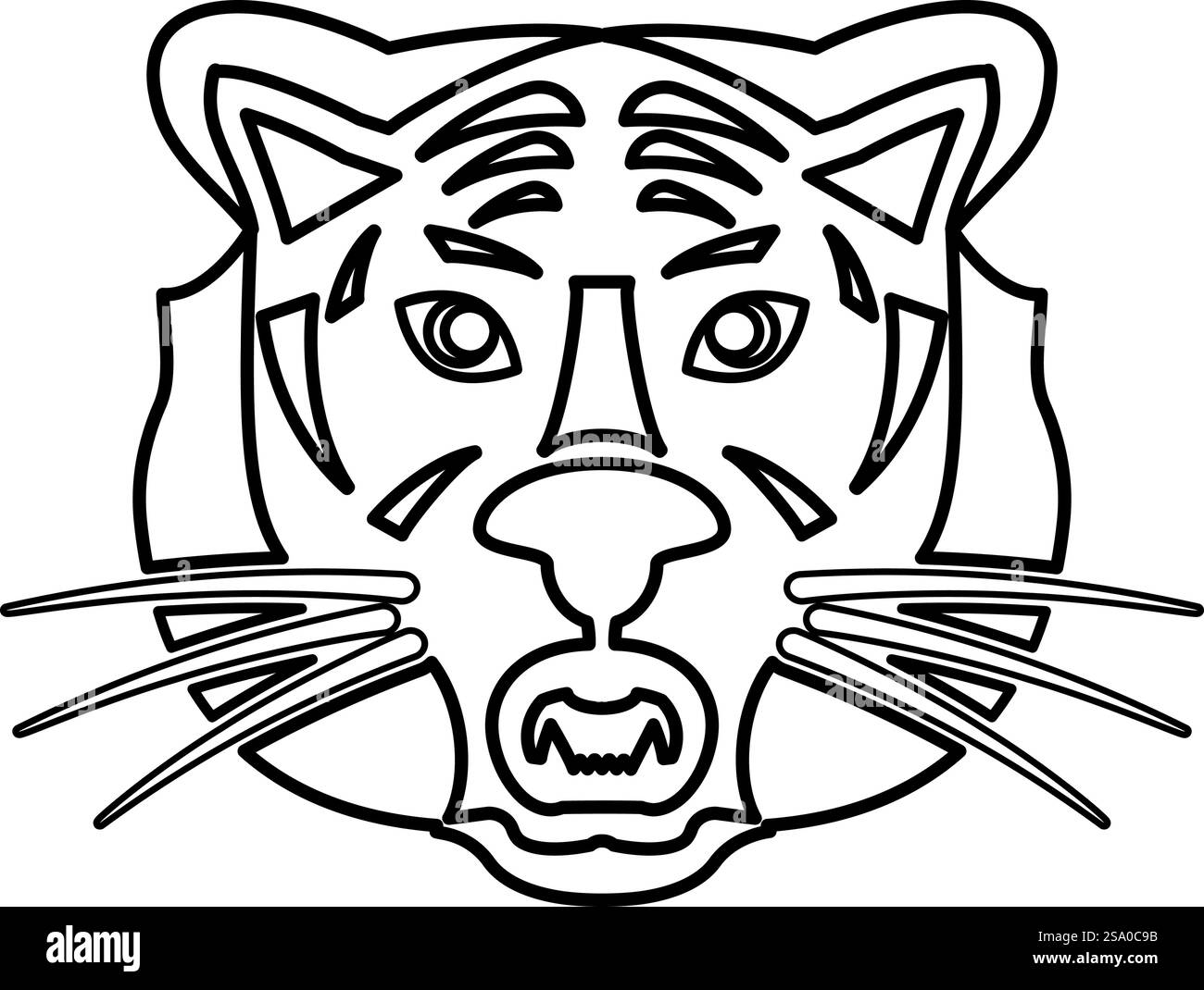 Tiger head contour outline line icon black color vector illustration ...