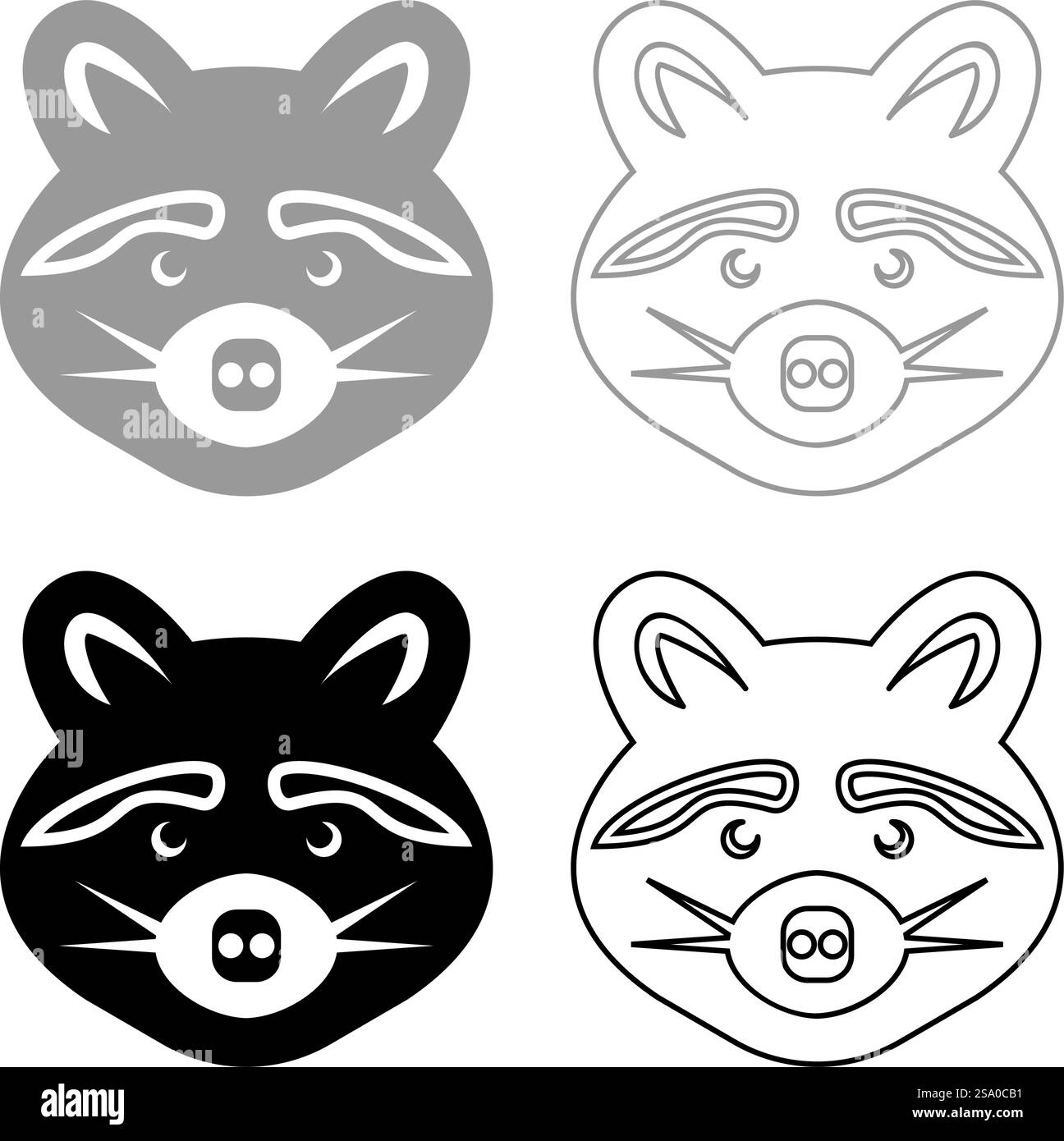 Raccoon head set icon grey black color vector illustration image simple ...
