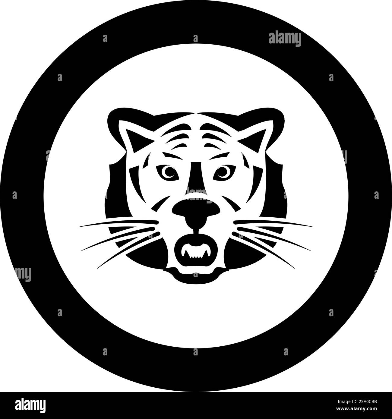 Tiger head icon in circle round black color vector illustration image ...