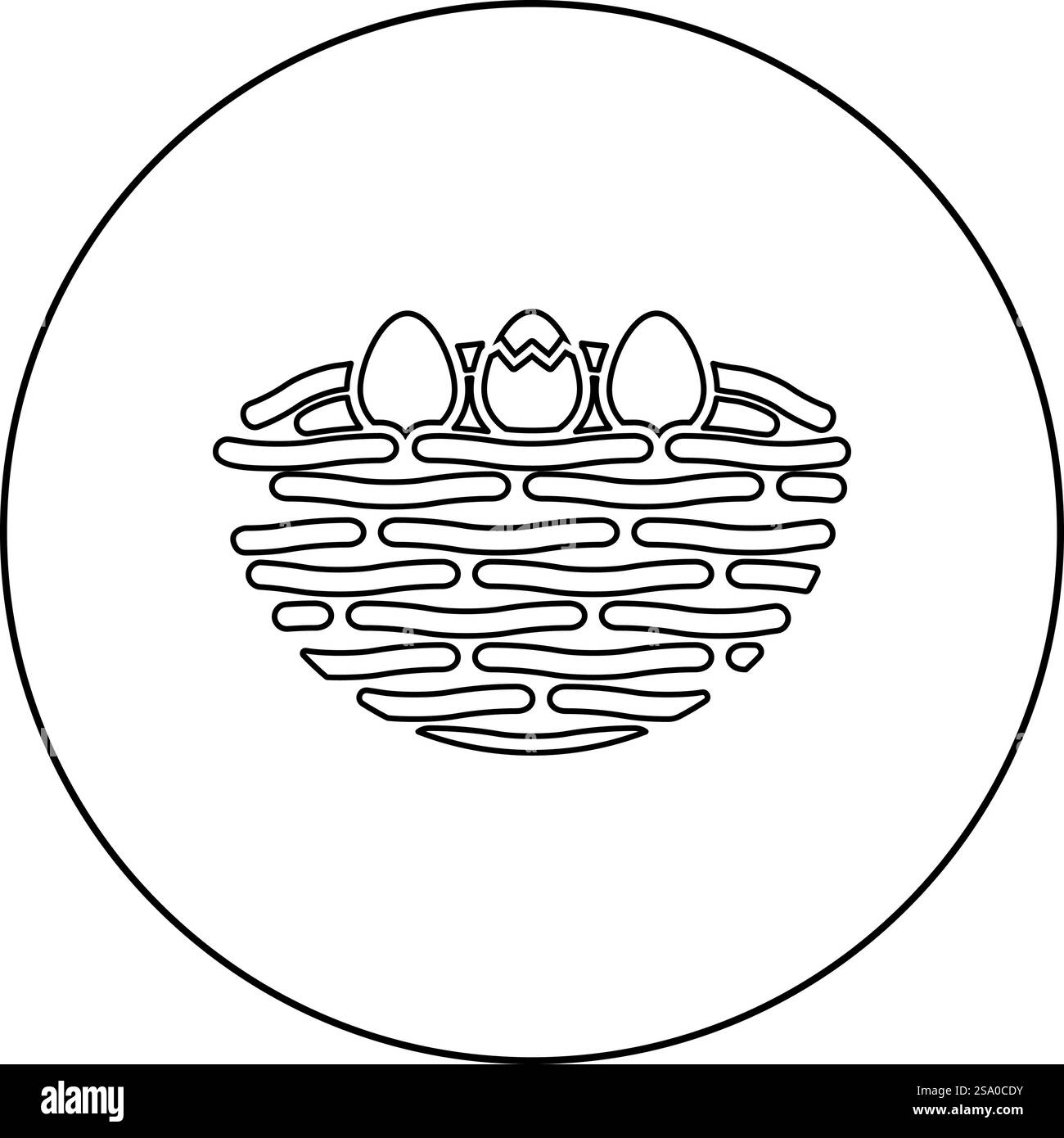 Bird’s nest bird with egg icon in circle round black color vector illustration image outline ...