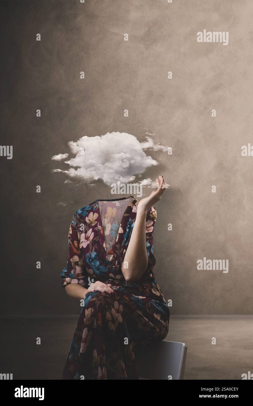 surreal cloud flies over a headless woman, abstract concept Stock Photo ...