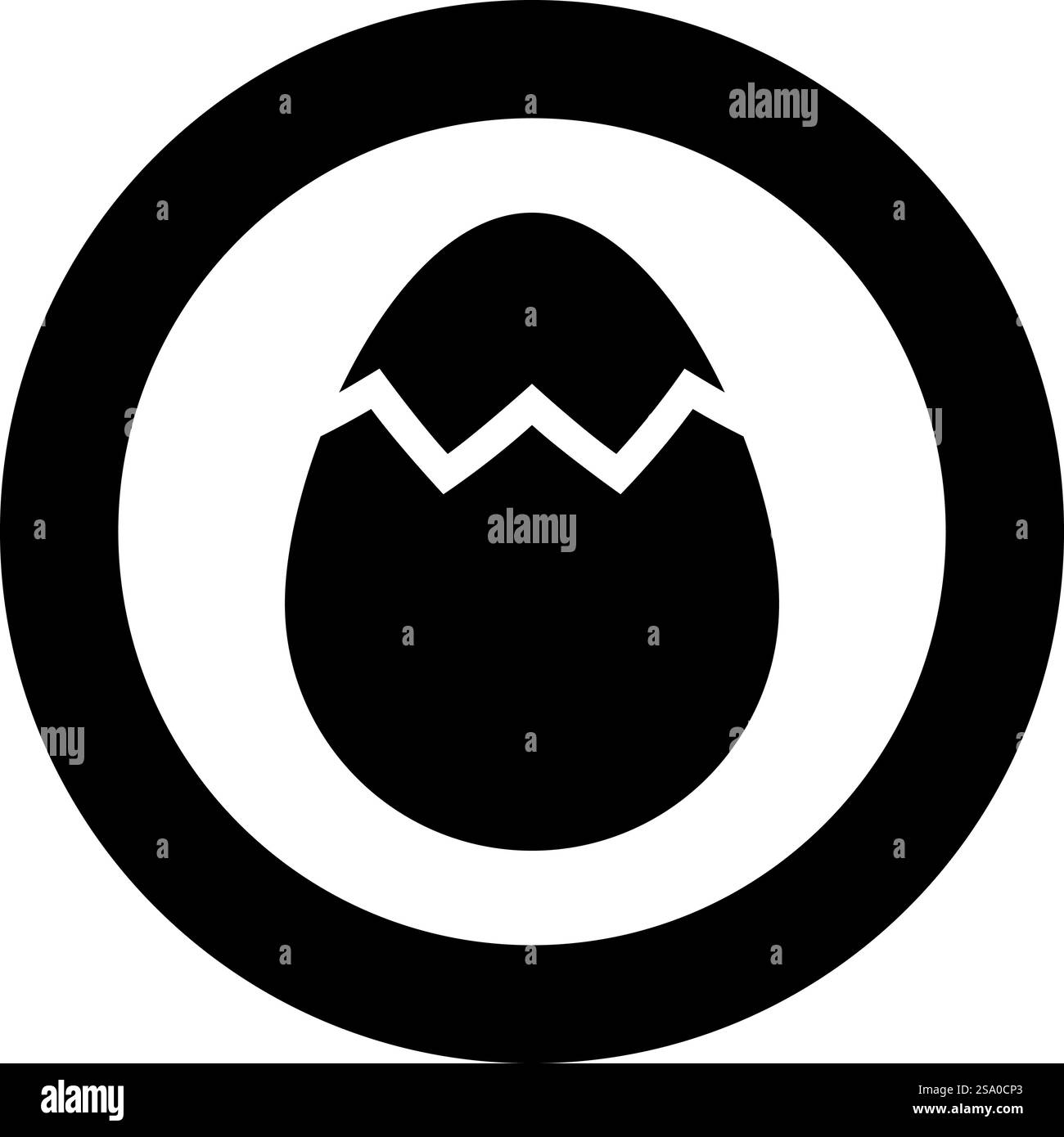 Egg with cracked eggshell damaged icon in circle round black color vector illustration image ...