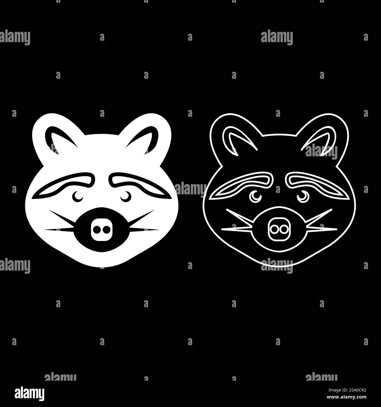 Raccoon head set icon white color vector illustration image simple ...