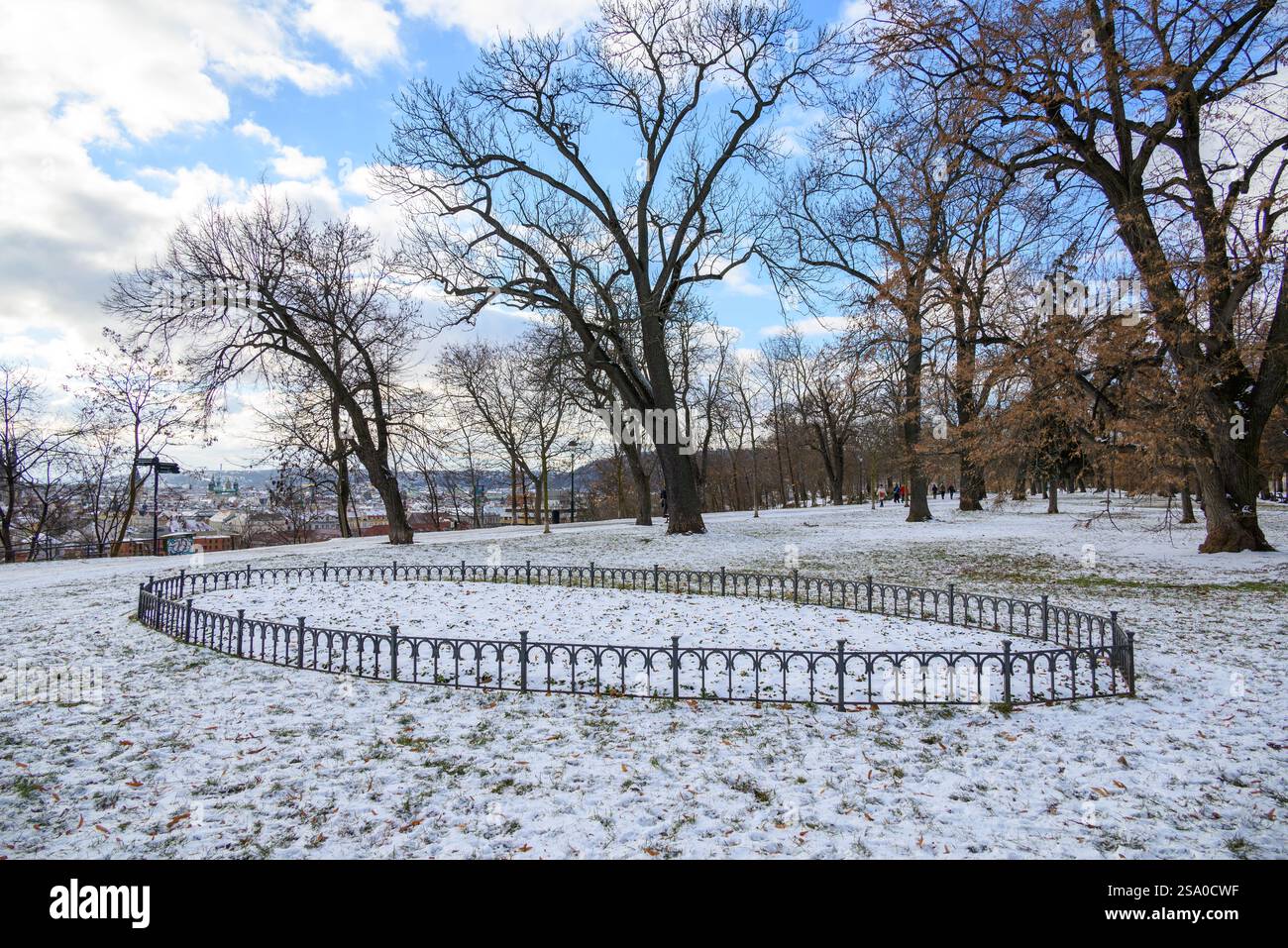 Letna Park in winter, large public park on the Letna hill above Vltava ...