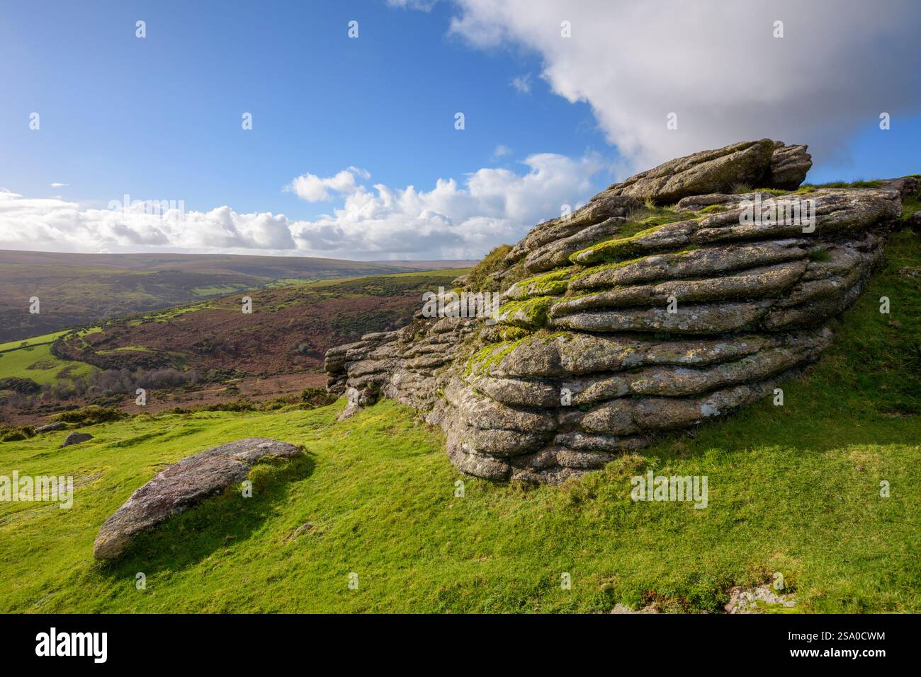 The granite outcrop of Sharp Tor in Dartmoor National Park, Devon ...