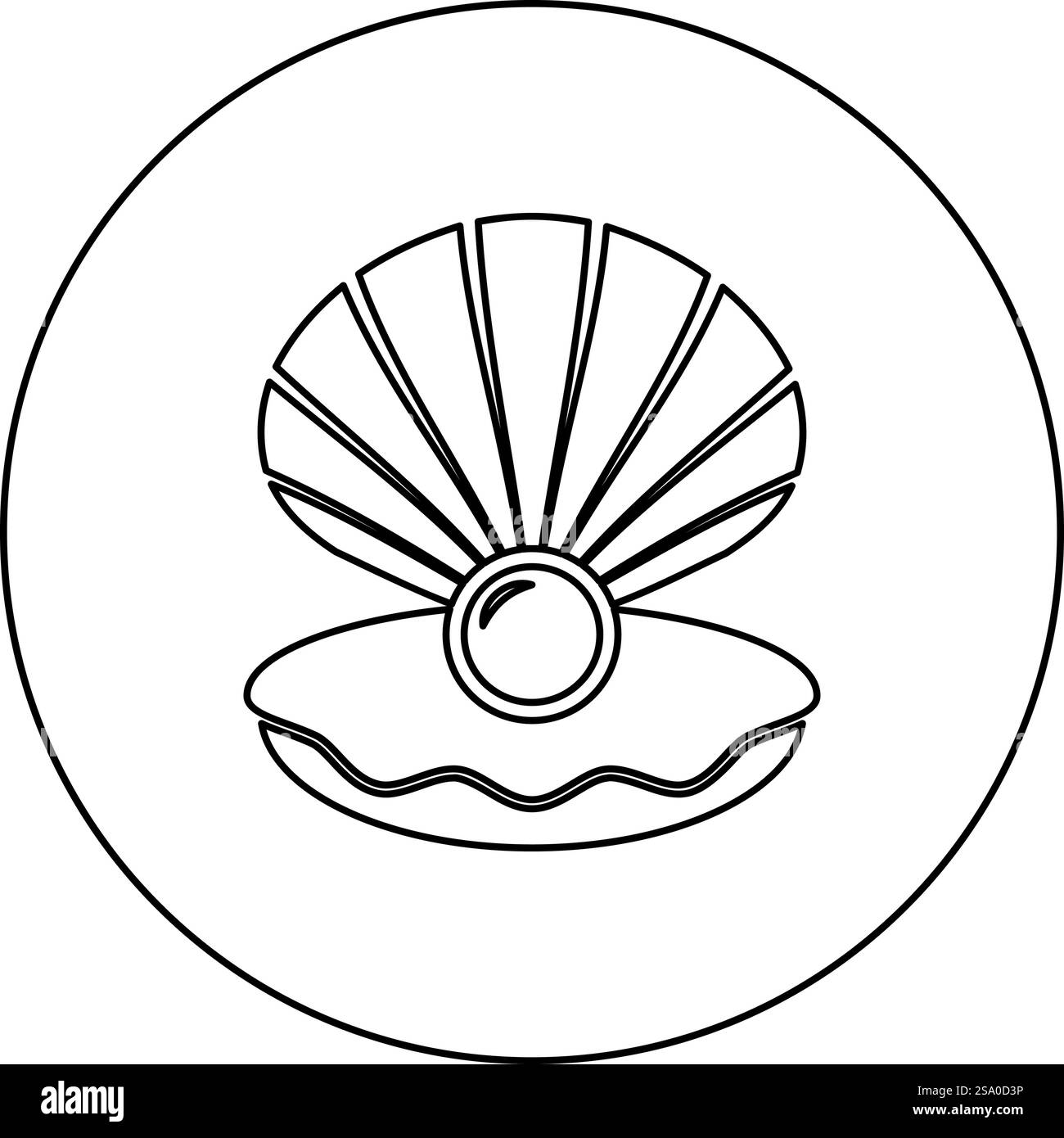 Pearl in seashell shell with pearlized inside open icon in circle round ...