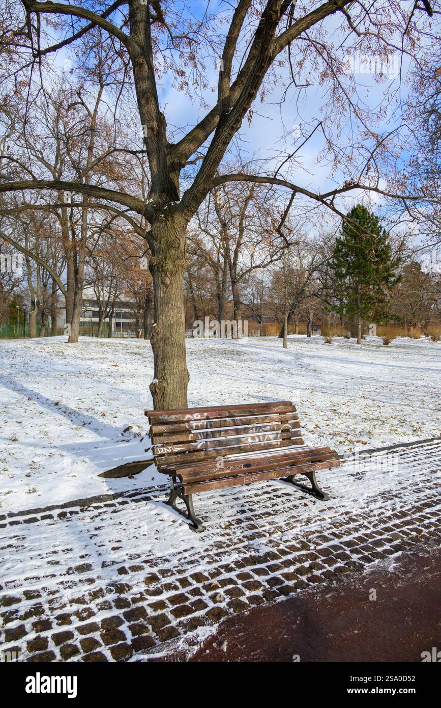 Letna Park in winter, large public park on the Letna hill above Vltava ...