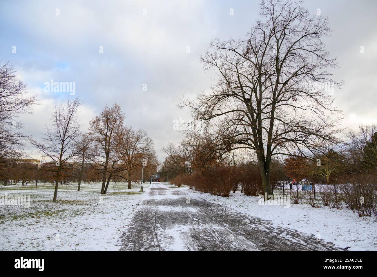 Letna Park in winter, large public park on the Letna hill above Vltava ...