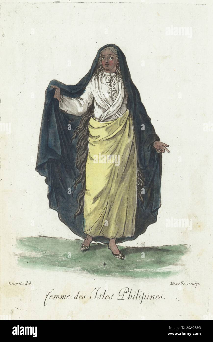 Filipina or native woman of the Philippines. She wears a long black ...