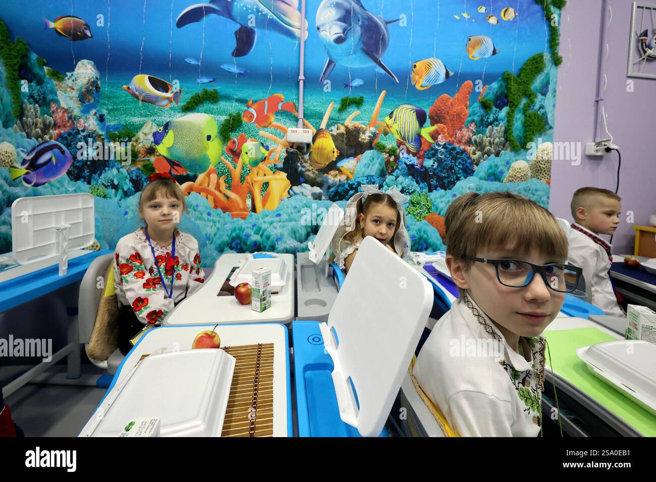 KHARKIV, UKRAINE - JANUARY 27, 2025 - Students are in the classroom at ...
