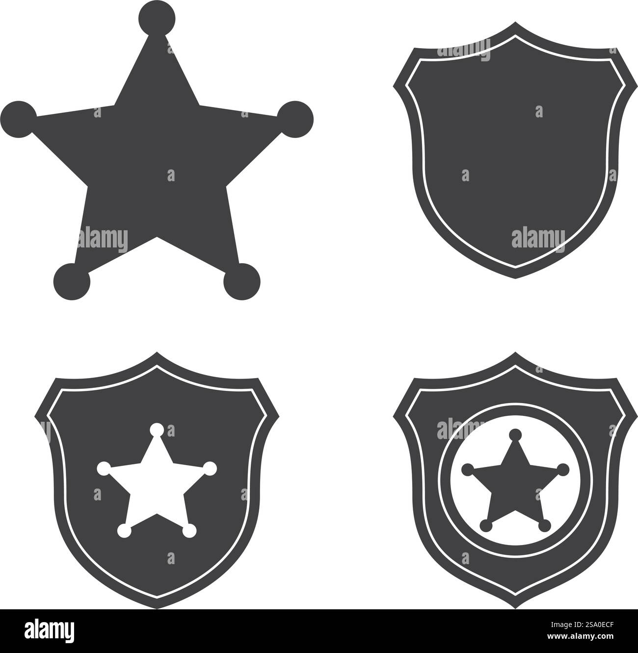 Police badge icon flat Black and White Stock Photos & Images - Alamy