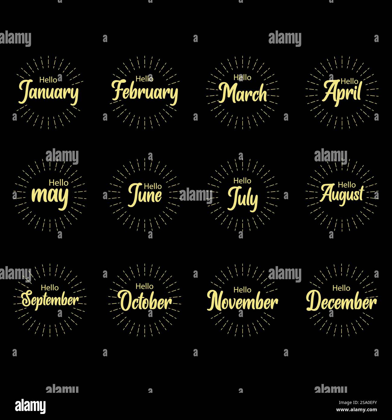 Set of Hello month typography flat design vector Stock Vector Image ...