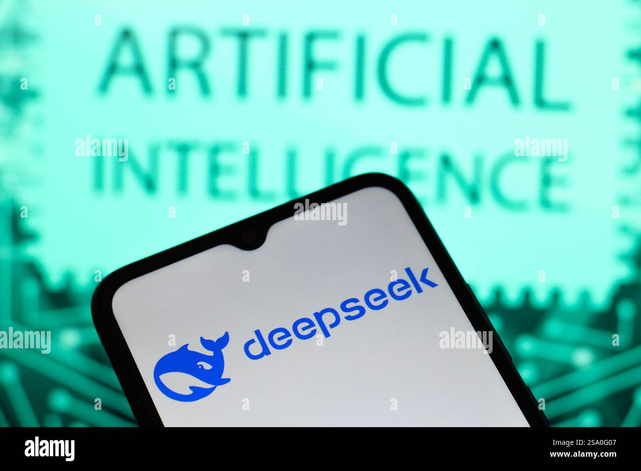 In this photo illustration, the DeepSeek logo is seen displayed on a ...